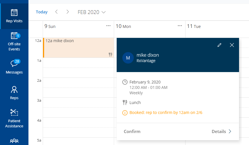Confirm an Appointment for a Rep